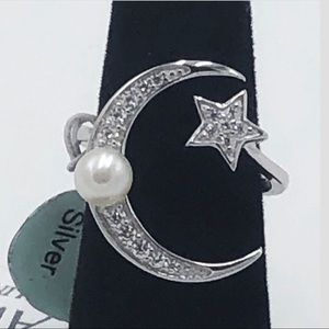 Ava Ro | Jewelry | Ava Ro 925 Silver Moon Star Cz Pearl Ring | Poshmark